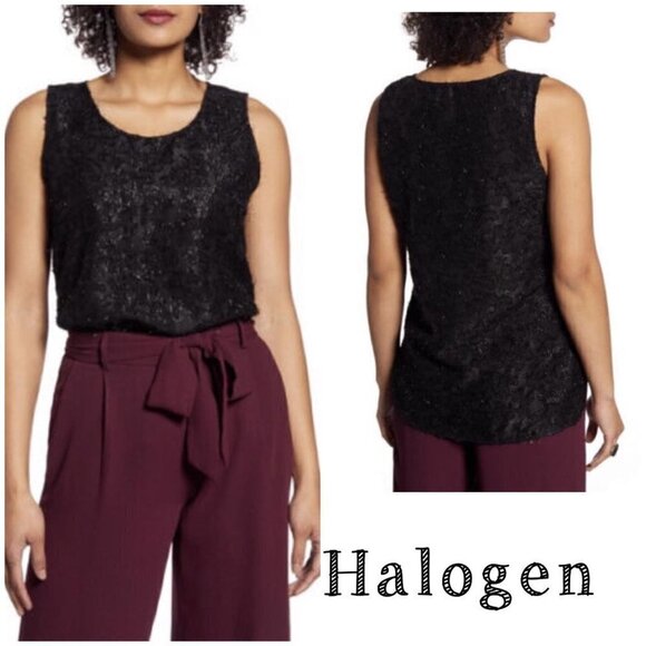 Halogen | Tops | Halogen Black Metallic Shimmer Floral Sleeveless ...